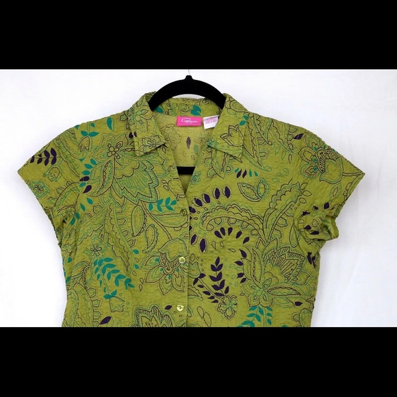 Pappagallo | Tops | Deep Green Floral Seersucker Cap Sleeve Blouse ...